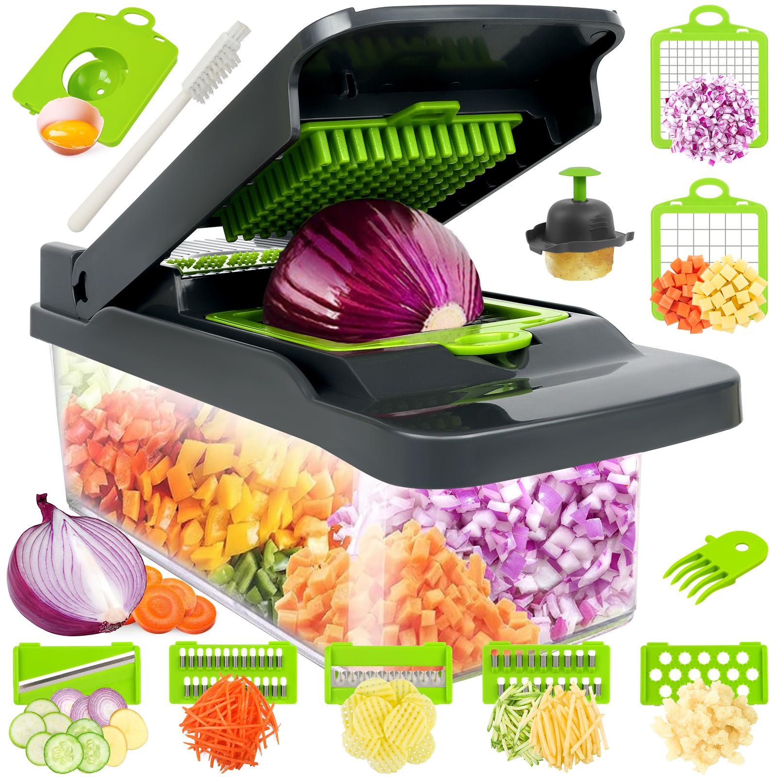 Vegetable Chopper,Food Chopper,Pro 12 in1 Multifunctional Onion Chopper,Veggie Chopper,Vegetable Chopper With Container,Vegetable Slicer Dicer Cutter,Mandoline Slicer,Salad,Garlic Chopper