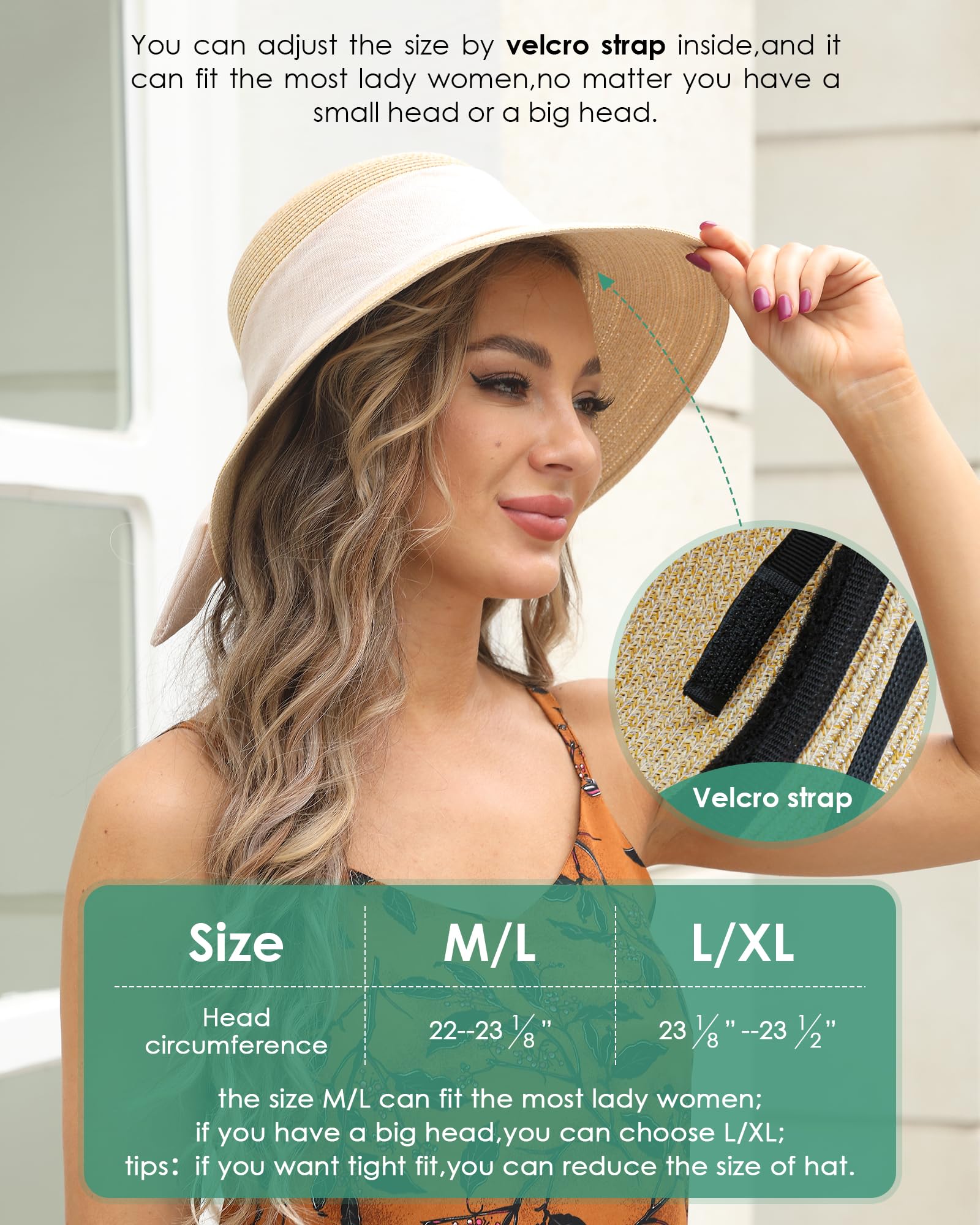 UWILL Cute Sun Hat Womens Wide Brim Foldable Straw Hats Beach Sun Hats for Women Floppy Summer Hats UPF 50+ (as1, Alpha, m, l, Beige) 1