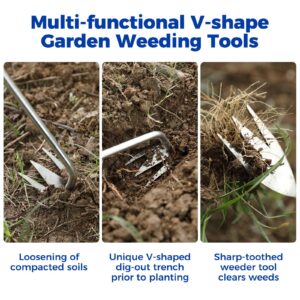 2pcs Upgraded Weed Pulling Tools,New Weeding Artifact Uprooting Weeding Tool,Garden Weeding Tool of Stainless Steel,Weed Puller Tool with Garden Gloves,Weeding Tool for Backyard (3 teeth+4 teeth)