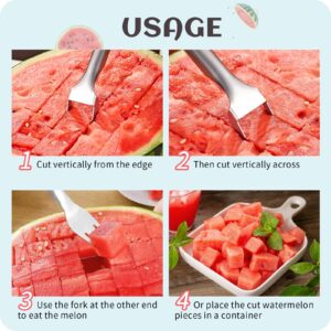 2 Pack 2-in-1 Watermelon Fork Slicer Cutter, Summer Stainless Steel Watermelon Fruit Cutter, Portable Watermelon Slicer, Fruit Forks Slicer Knife Kitchen Gadgets for Family Parties Camping