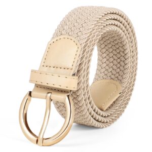 jasgood women braided woven elastic stretch belt canvas casual belt for jeans pants, a-beige