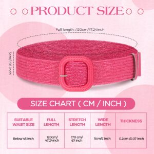 Syhood Women Straw Woven Belt Elastic Rattan Waist Belt Stretch Boho Dress Braided Belt Raffia Belt with Wood Buckle for Girl (Rose Red)