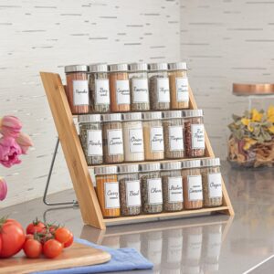 Orii 18 Jar Bamboo Compact Spice Organizer for Countertop and Kitchen Drawer, Filled with Spices, 5 Year Spice Refill Program