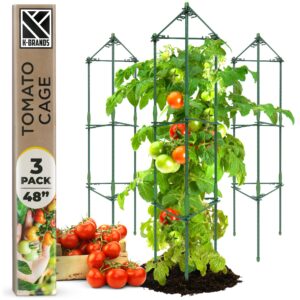 k-brands tomato cage - premium tomato trellis and plant support for tomatoes, vegetable and climbing plants - tomato cages for garden and pots outdoor (3 pack - upto 48 inches)