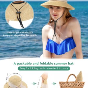 UWILL Cute Sun Hat Womens Wide Brim Foldable Straw Hats Beach Sun Hats for Women Floppy Summer Hats UPF 50+ (as1, Alpha, m, l, Beige) 1