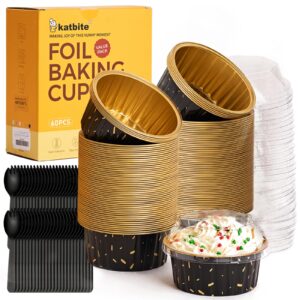 disposable ramekins with lids - katbite 60 pack 5oz aluminum foil cupcake baking cups, muffin tins for creme brulee, desserts, baking - black