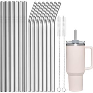 tomorotec 40oz straws, 14pcs stainless steel replacement straws for stanley 40oz adventure quencher travel tumblers with cleaning brushes 2pcs, food-grade, dishwasher safe for smoothies (silver)