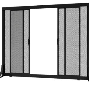 Fire Beauty Fireplace Screen, Wrought Iron Mesh, Baby Safe Spark Guard Protector with 2-Doors Large Flat Guard Screens (37.8 x 30.7 Inch)