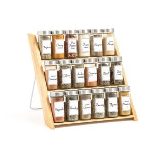 orii 18 jar bamboo compact spice organizer for countertop and kitchen drawer, filled with spices, 5 year spice refill program