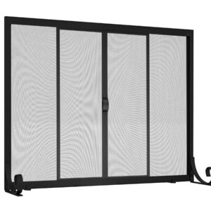 Fire Beauty Fireplace Screen, Wrought Iron Mesh, Baby Safe Spark Guard Protector with 2-Doors Large Flat Guard Screens (37.8 x 30.7 Inch)