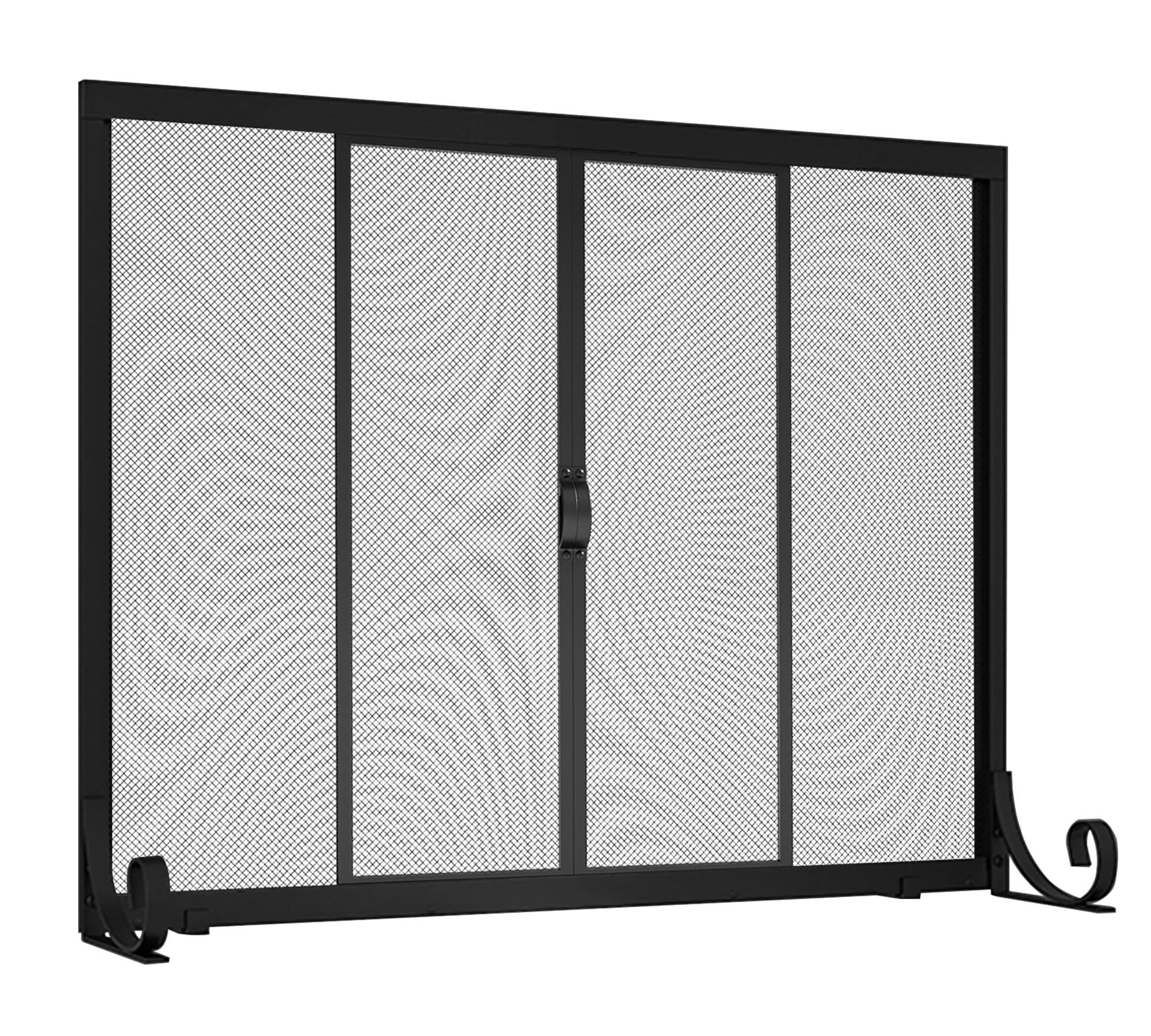 Fire Beauty Fireplace Screen, Wrought Iron Mesh, Baby Safe Spark Guard Protector with 2-Doors Large Flat Guard Screens (37.8 x 30.7 Inch)