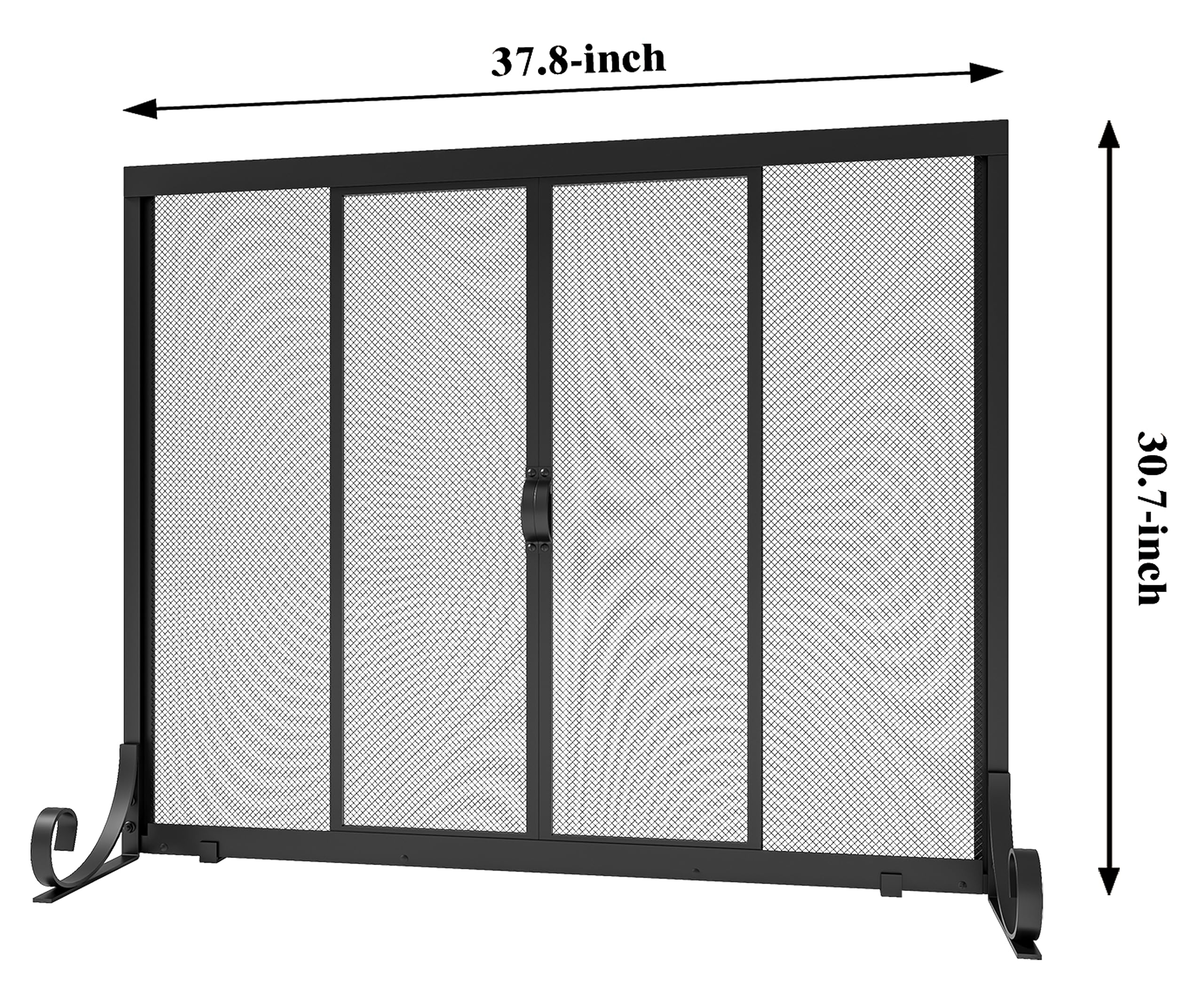 Fire Beauty Fireplace Screen, Wrought Iron Mesh, Baby Safe Spark Guard Protector with 2-Doors Large Flat Guard Screens (37.8 x 30.7 Inch)