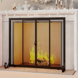 Fire Beauty Fireplace Screen, Wrought Iron Mesh, Baby Safe Spark Guard Protector with 2-Doors Large Flat Guard Screens (37.8 x 30.7 Inch)