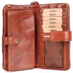 Vilenca Holland Genuine Leather Wallets for Women, Small Wallet for Ladies Zipper Coin Purse Credit Card Holder with Strap (VL-167-COGNAC)