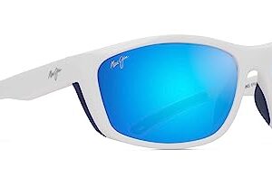 Maui Jim Men's and Women's Nuu Landing Polarized Wrap Sunglasses, White w/Navy Rubber/Blue Hawaii, Medium