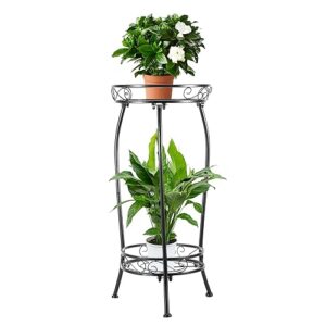 Plant Stand Indoor Outdoor 2 Tier 27" Tall Metal Potted Holder Rack Flower Pot Stand Heavy Duty Plant Shelf Rustproof Iron Multiple Plant Round Supports Rack for Planter Corner Garden Balcony Patio