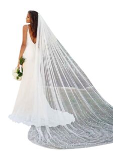 aularso 118'' cathedral wedding veil pearl bridal veils long veil with comb 2tier short veil for brides (white-118 * 59in(cathedral))