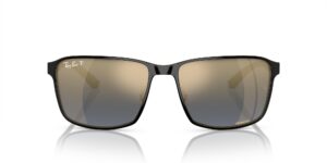 ray-ban rb3721ch chromance square sunglasses, black on gold/blue mirrored gold polarized, 59 mm