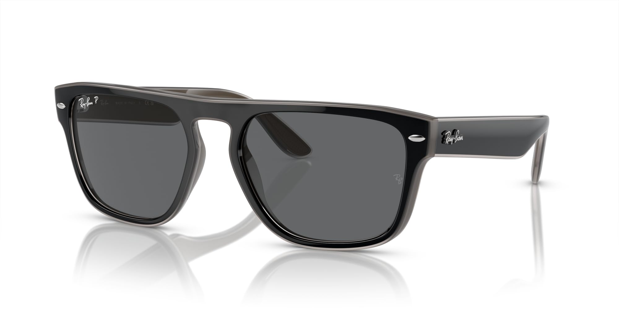 Ray-Ban RB4407 Square Sunglasses, Black/Light Grey Transparent/Dark Grey Polarized, 57 mm