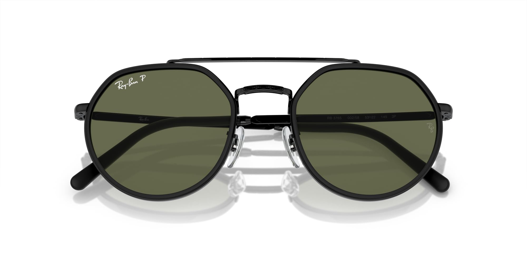 Ray-Ban RB3765 Round Sunglasses, Black/Green Polarized, 53 mm