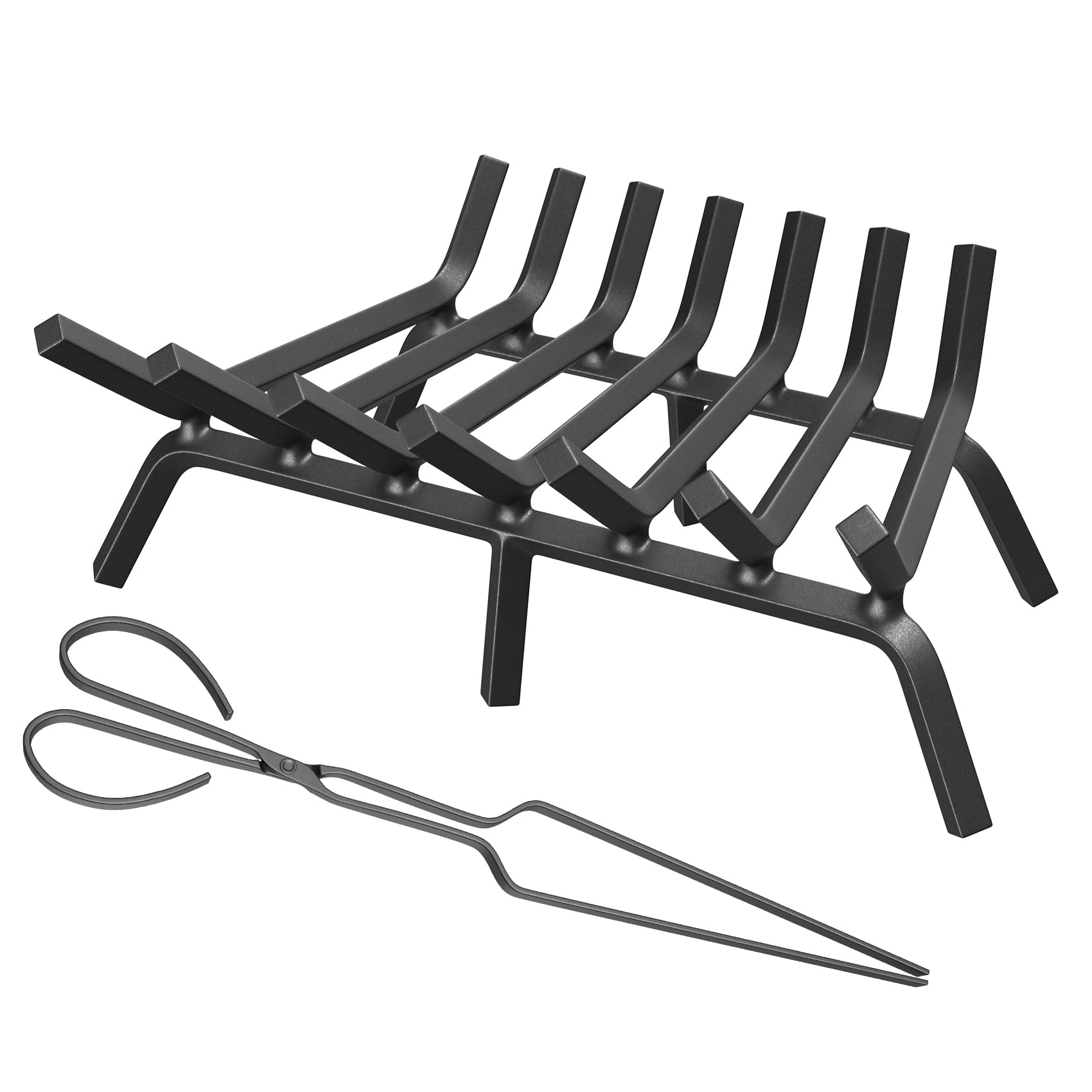 MESTYL Fireplace Grate 24 Inch Heavy Duty Wrought Iron Fireplace Log Grate, 3/4" Bar Fire Grates with Fire Log Tongs, Firewood Log Burning Rack for Outdoor Wood Stove Pit & Fireplace Log Holder Indoor