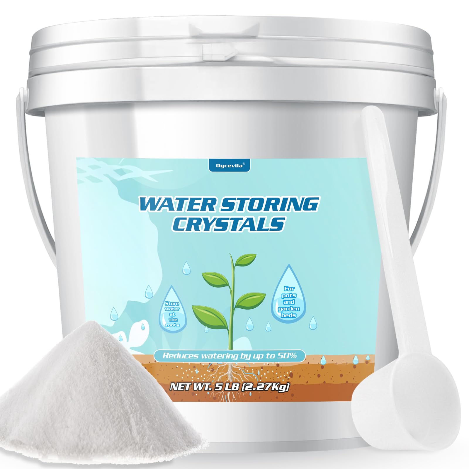 5LB Water Storing Crystals for Plants with Spoon, Water Gel Solves Plant Over-Watering and Drought Problems, Keeps The Soil Moist, Small Water Storing Polymer Crystals for Plants Powder - by Oycevila