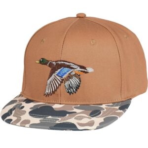 edtrek performance outdoorsman snapback truck hat with flat brim - unique animal embroidery (brown - flying duck)