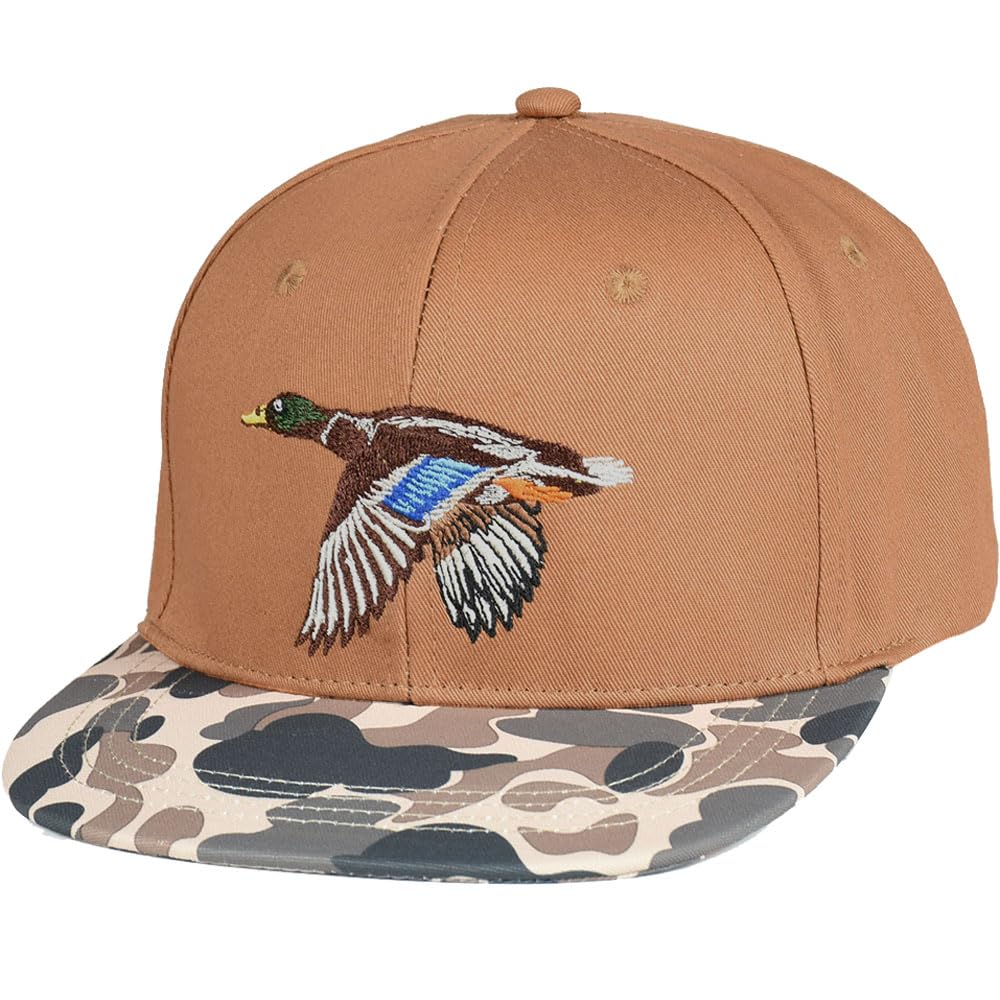 EDTREK Performance Outdoorsman Snapback Truck Hat with Flat Brim - Unique Animal Embroidery (Brown - Flying Duck)