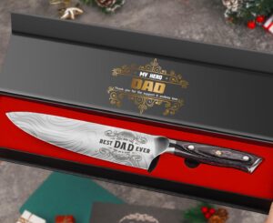 funistree gifts for dad men, dads gifts for dad, dad birthday gift from daughter son kids, 8 inch pro german 1.4116 chef knife, christmas kitchen knife gift set for best dad father