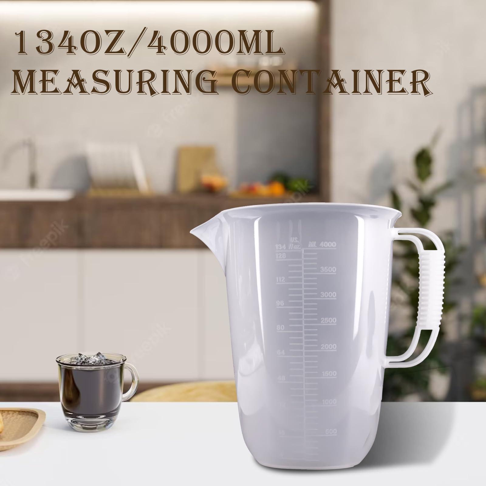 1 Gallon Measuring Pitcher, Large Measuring Cup with Spout and Handle, 134oz Plastic measuring pitcher with Conversion Chart, 1 Gallon Measuring Container for Motor Oil, Chemicals, Pools, Lawns