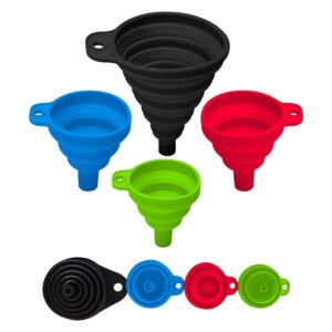 set of 4 silicone collapsible kitchen funnel - x-small to large sizes for easy liquid transfer food grade silicone collapsible gadgets (multicolor)