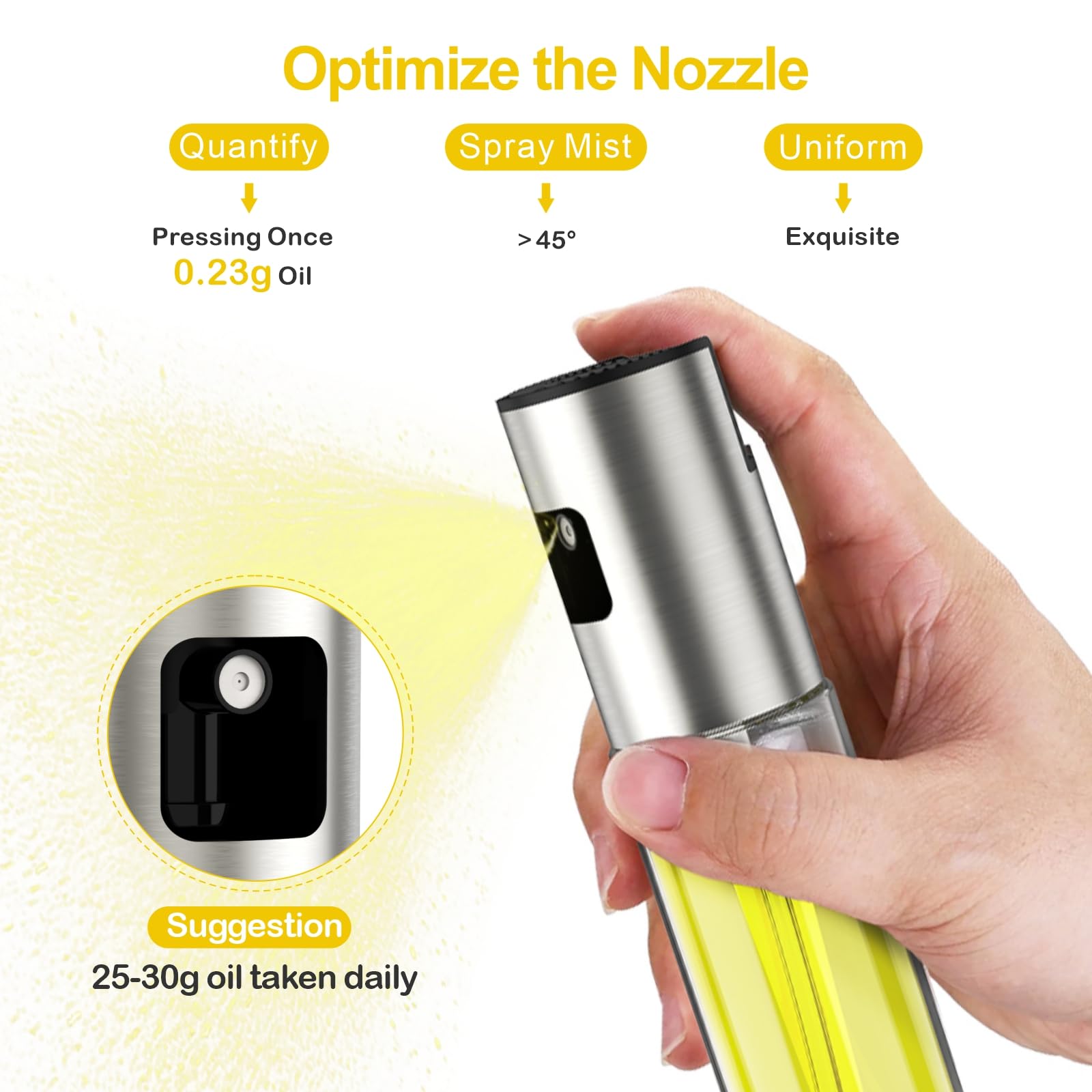 Oavostd Premium Olive Oil Sprayer for Cooking, 1 Pack Food-grade Olive Oil Spray Bottle with 304 Stainless Steel, 100ml Olive Oil Mister Spray Bottle for Cooking, Perfect for Salad, BBQ, Baking