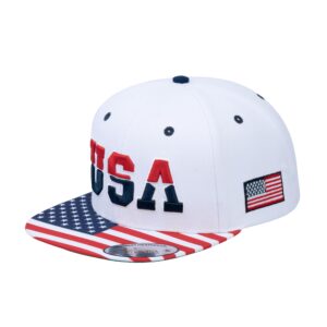 havina pro caps - embroidered classic us american flag - 6 panel snap baseball cap - white/white