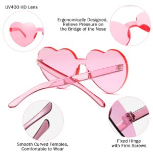 24 Pack Heart Sunglasses Rimless Heart Shaped Glasses Candy Heart Sunglasses for Women Colored Sunglasses Party Favors (Pink)