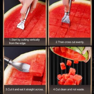 2-In-1 Watermelon Fork Slicer, Dual Head Stainless Steel Fruit Forks Slicer Knife, Summer Portable Fruit Cutting Knife Fork, Watermelon Cubes Carving Tool Kitchen Gadgets for Family Parties Camping