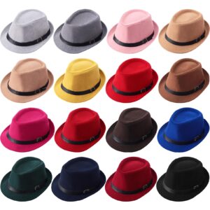 liitrsh 16 pcs short brim trilby hats for men women classic panama hats with belt summer hats vintage dress hats for 1920s party wedding accessories, 16 colors beach hats