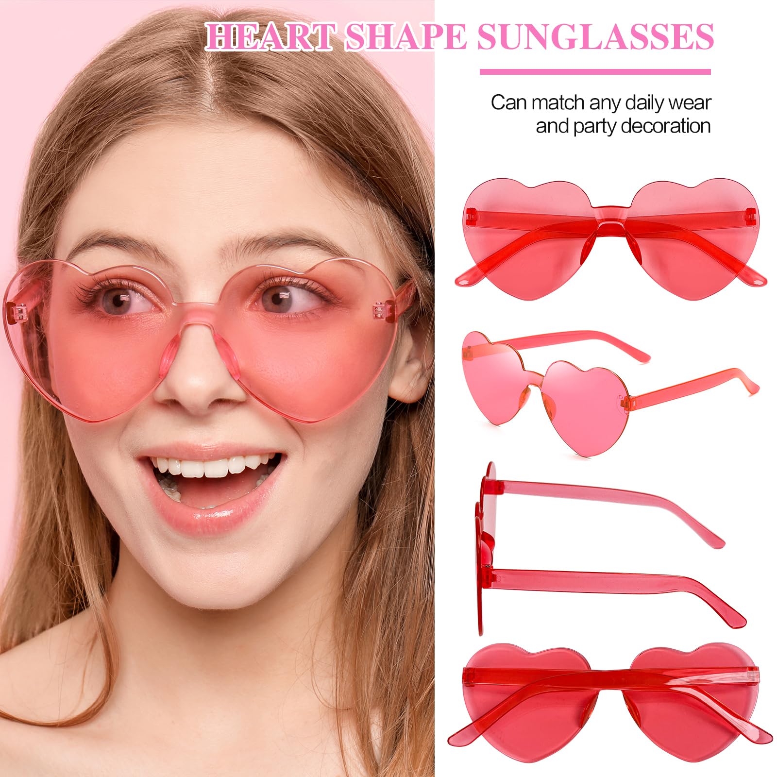 Geopty 14 Pack Hotpink Heart Sunglasses for Women Bulk, Fun Pink Heart Shaped Sunglasses Bachelorette Party Favors Candy Color Heart Glasses Set