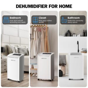 AIRPLUS 4,500 Sq.Ft 70 Pint Dehumidifier for Basements and Home-with Drain Hose,Efficient,Energy-with Dual Protection and 4 Smart Modes,24H Timer,Defrost,for Large room