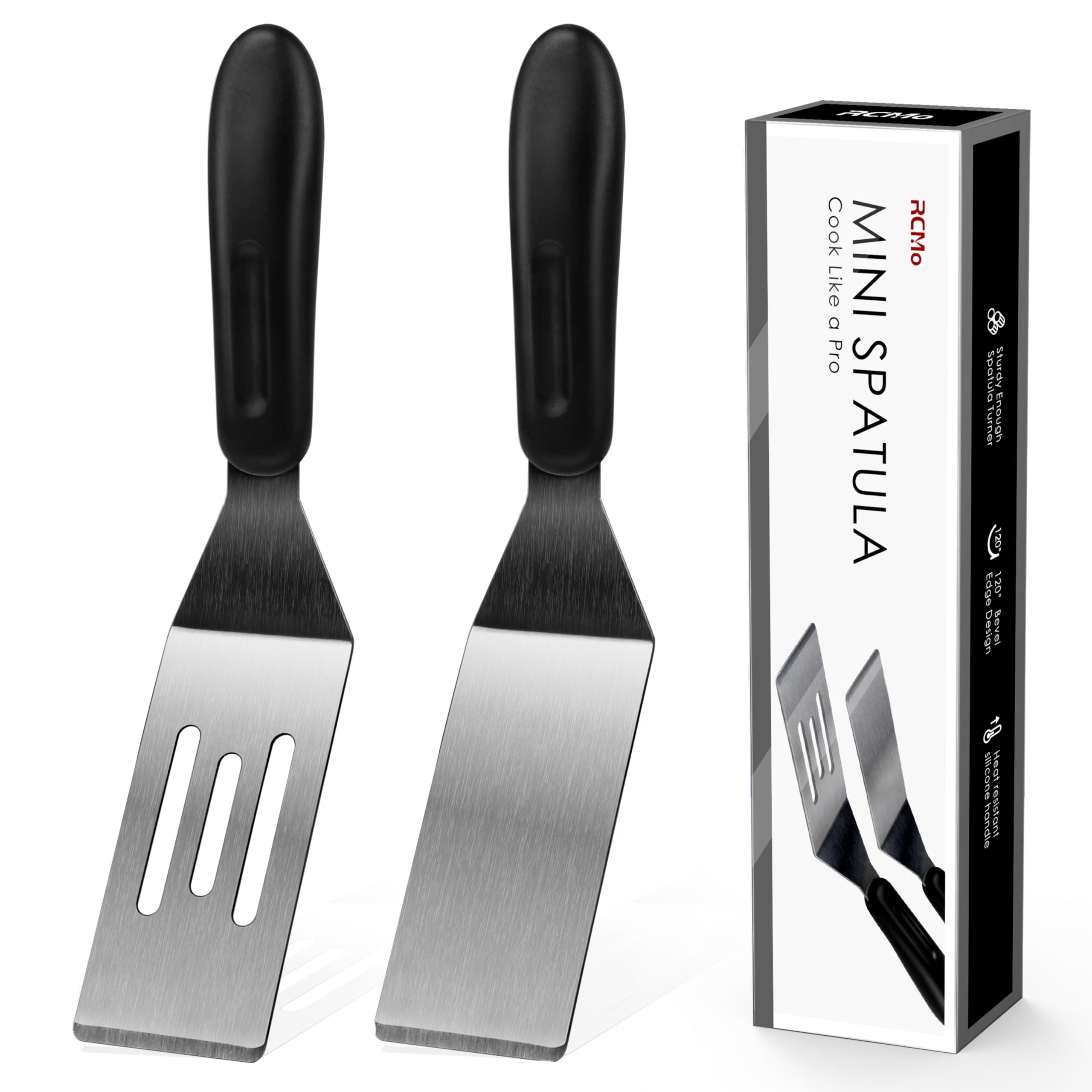 Small Spatula Professional Mini Serving Spatula, 2 Pieces Stainless Steel Metal Spatulas Set, Cutter and Serve Turner for Kitchen, Flipping or Cooking for Brownie, Cookie, Lasagna, Pancakes or Cake