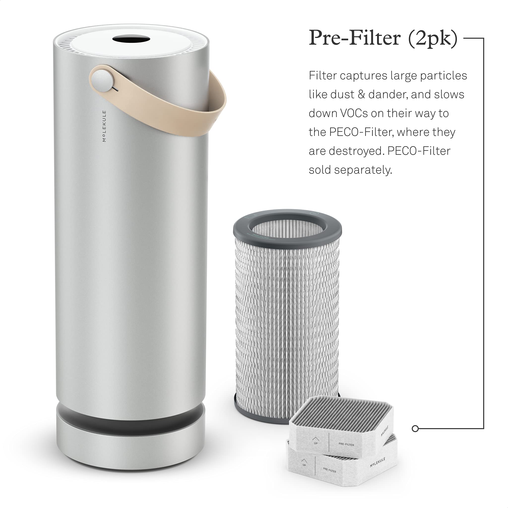 Molekule Air Mini+, Air Purifier for Small Home Rooms & Other Pollutants for Clean Air - White, Compatible with Alexa & Air Pre-Filter (2pk)