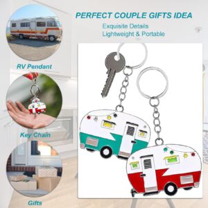 TrustBlai 2 Pack Camper Keychain Set Happy RV Camper Keyring Couples Camping Accessories for Men Women Camper Travel Trailers (red+green)