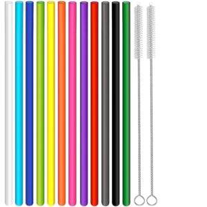 14 pack replacement straws for 40 oz stanley adventure travel tumbler cup, reusable straws colored plastic straws with cleaning brush, compatible with 40oz 30oz 20oz 14oz stanley water jug, 12inch