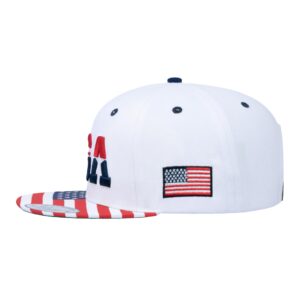 HAVINA PRO CAPS - Embroidered Classic US American Flag - 6 Panel Snap Baseball Cap - White/White