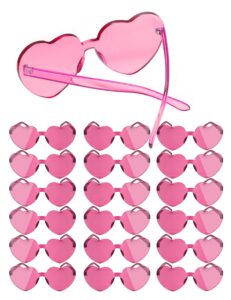 miuskatl 18 pairs heart sunglasses, rimless heart shaped sunglasses pack, bulk heart sunglasses for women, colored party glasses (pink)