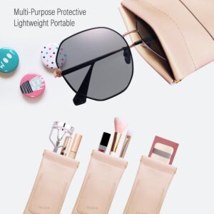 OGOLIGHT Sunglasses Case 2 Pcs Eyeglass Cases Portable Leather Squeeze Top Soft Glasses Case, Anti-scratch Glasses Case Soft Beige