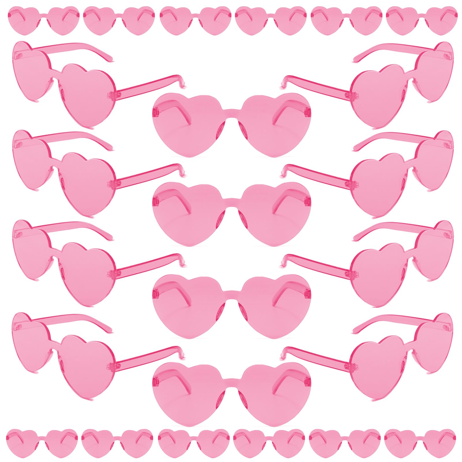 24 Pack Heart Sunglasses Rimless Heart Shaped Glasses Candy Heart Sunglasses for Women Colored Sunglasses Party Favors (Pink)