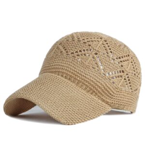 fashixd knit mesh baseball cap for women summer yarn trucker hats breathable outdoor hat (khaki)