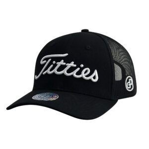 gp power golf original titties mesh hat - white trucker cap with adjustable strapback (black)