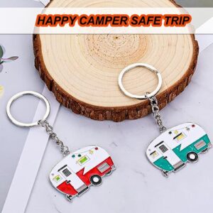 TrustBlai 2 Pack Camper Keychain Set Happy RV Camper Keyring Couples Camping Accessories for Men Women Camper Travel Trailers (red+green)