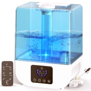 humidifiers for bedroom, 5l cool mist humidifier large room, up to 50 hours, ultra quiet under 30 db, 7 color light, timer, essential oil diffuser, top fill air humidifiers for baby, plants